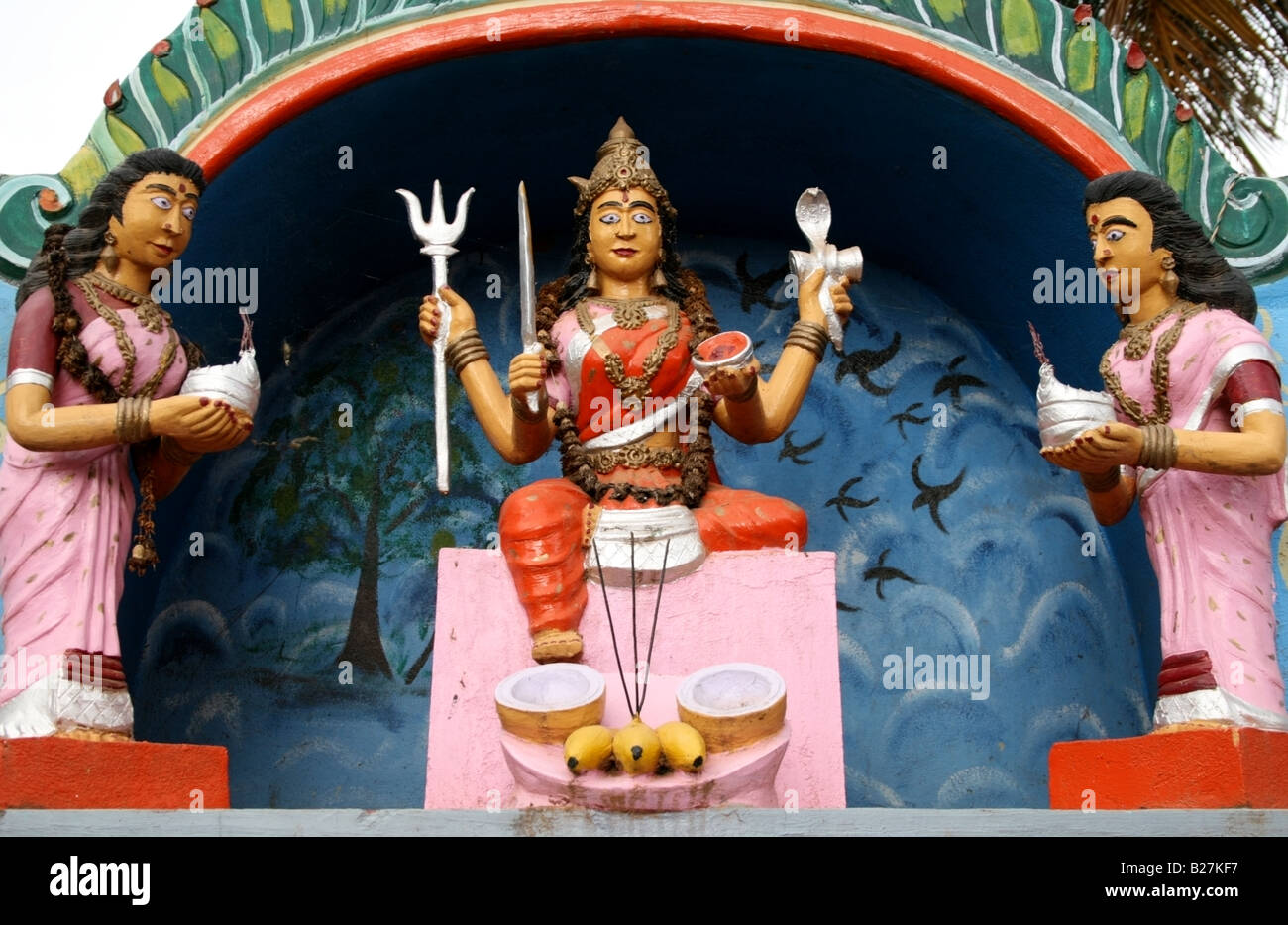 Simple temple tower showing the goddess Durga , South India Stock Photo ...