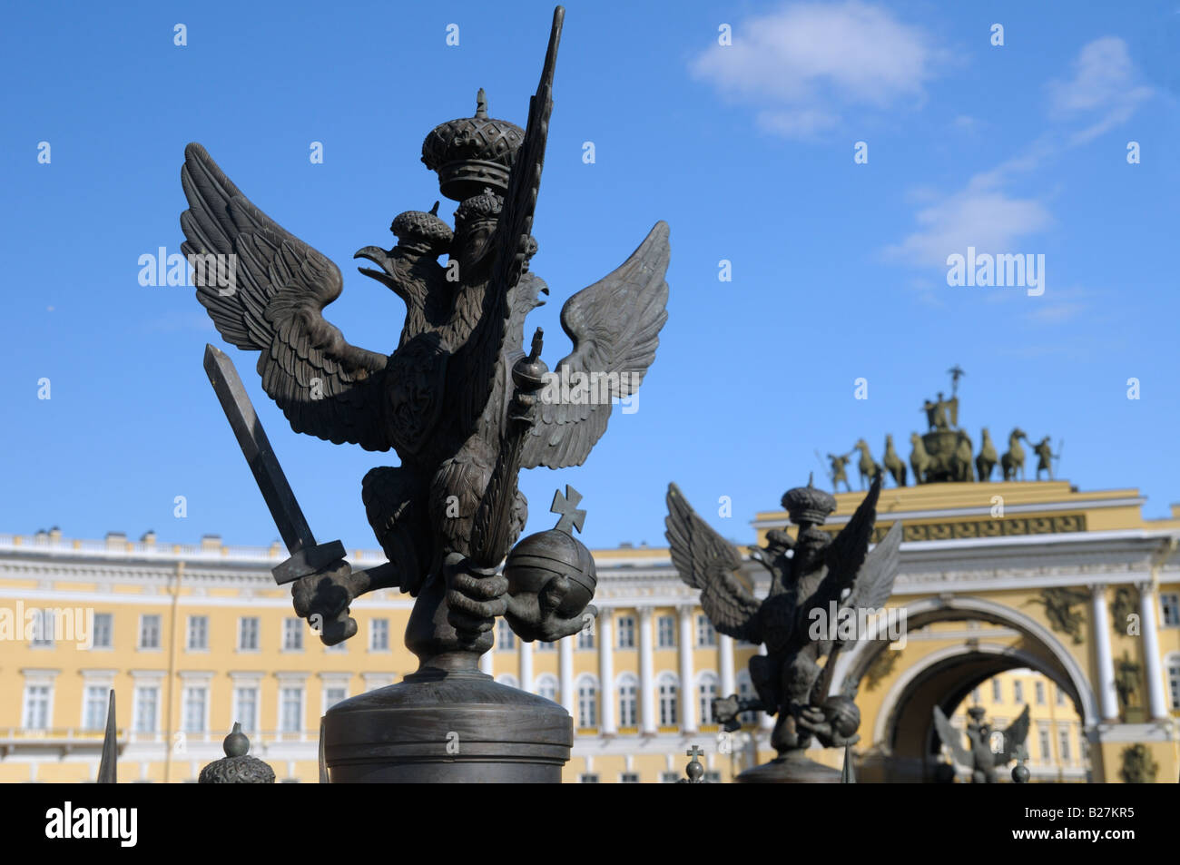 Three-headed eagle sculptures against the General Staff building, St ...