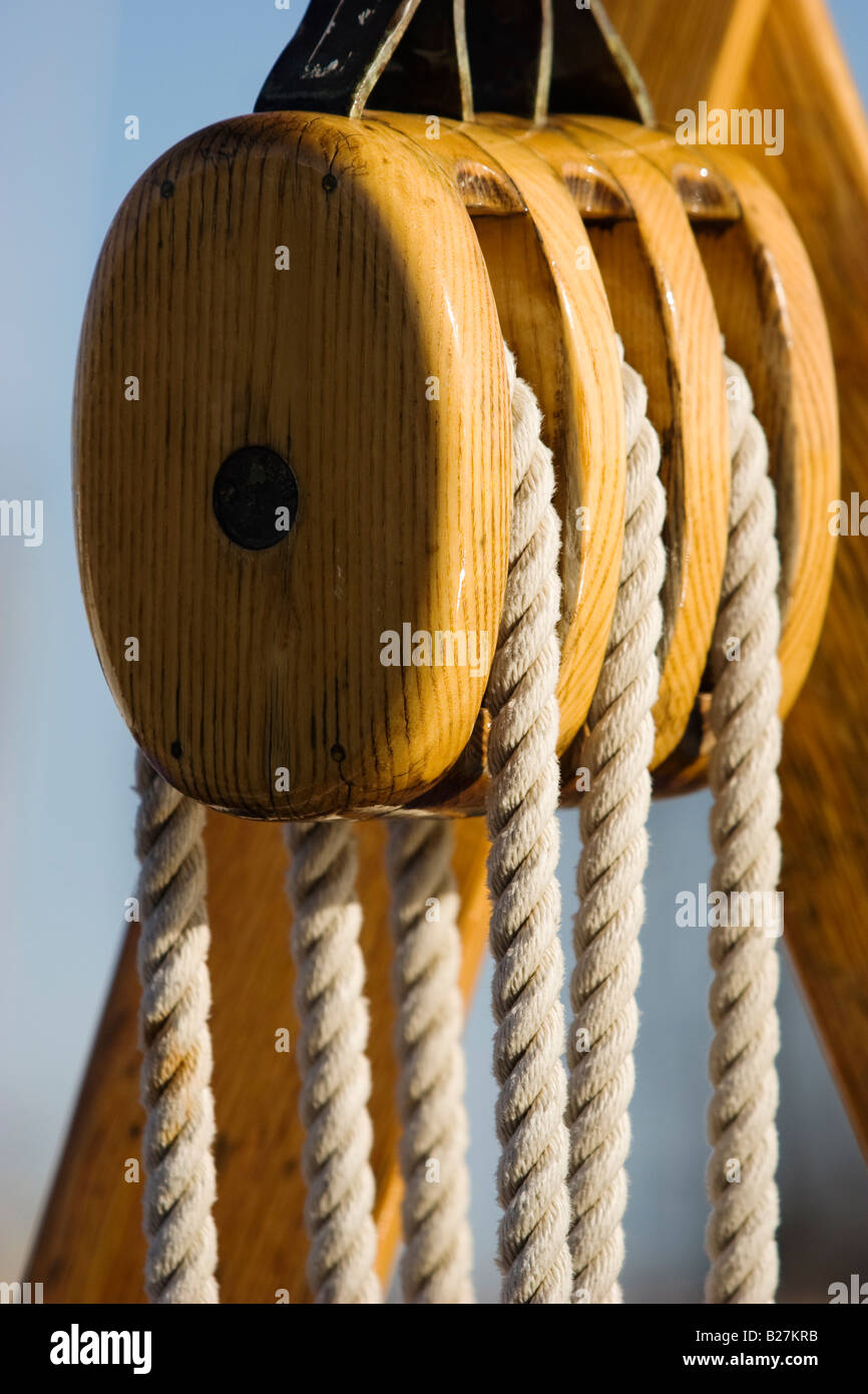 A six to one purchase block on an old sailing boat in Newport Rhode ...