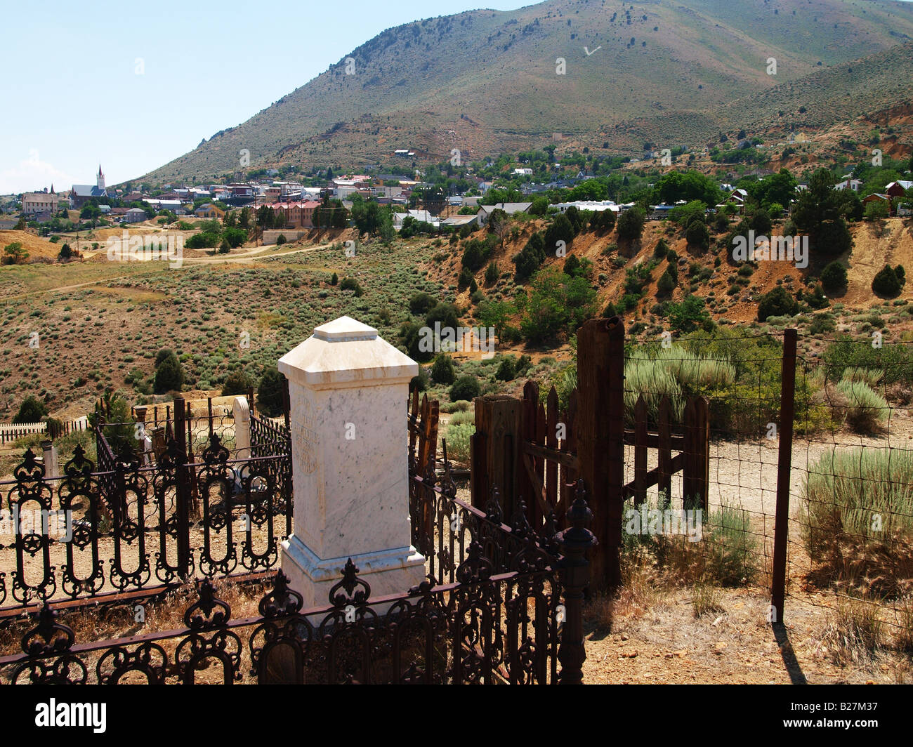 The old mining town of Virginia city Nevada as viewed from the grave ...