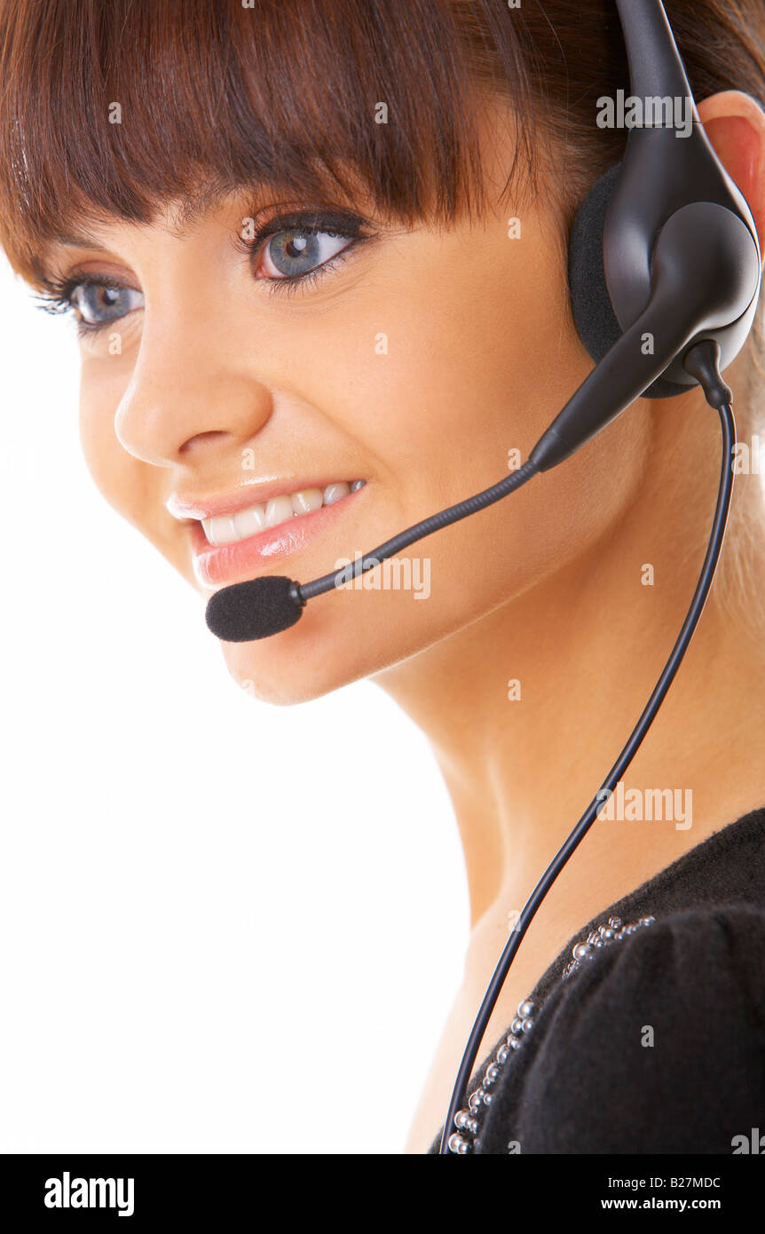 Portrait of beautiful secretary isolated on white Stock Photo - Alamy