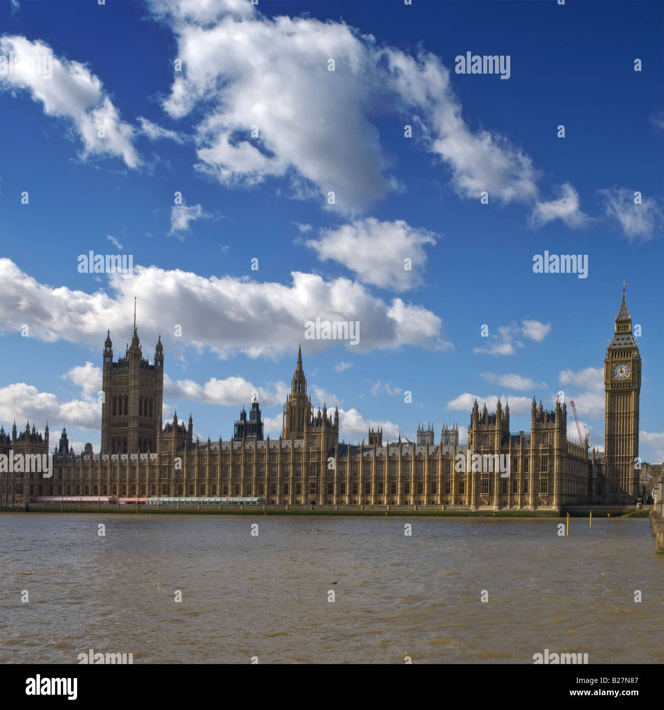 View from the South bank of river Thames at Westminster Palace and ...