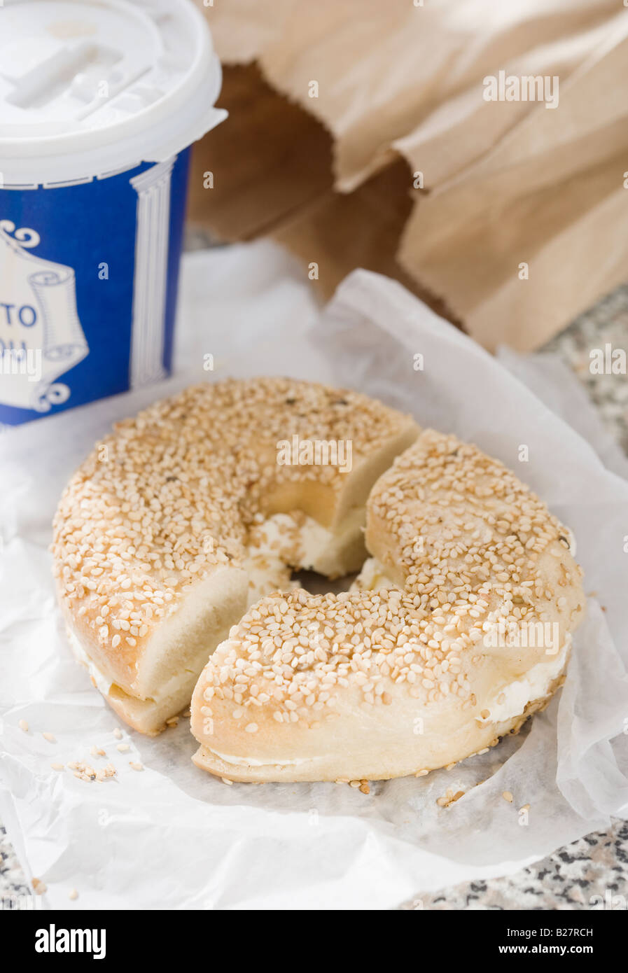 Bagel cream cheese coffee hi-res stock photography and images - Alamy