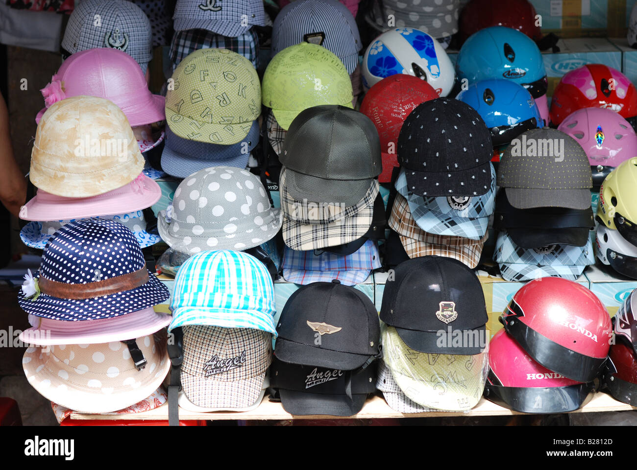 Collection of fashionable motorcycle helmets Stock Photo - Alamy