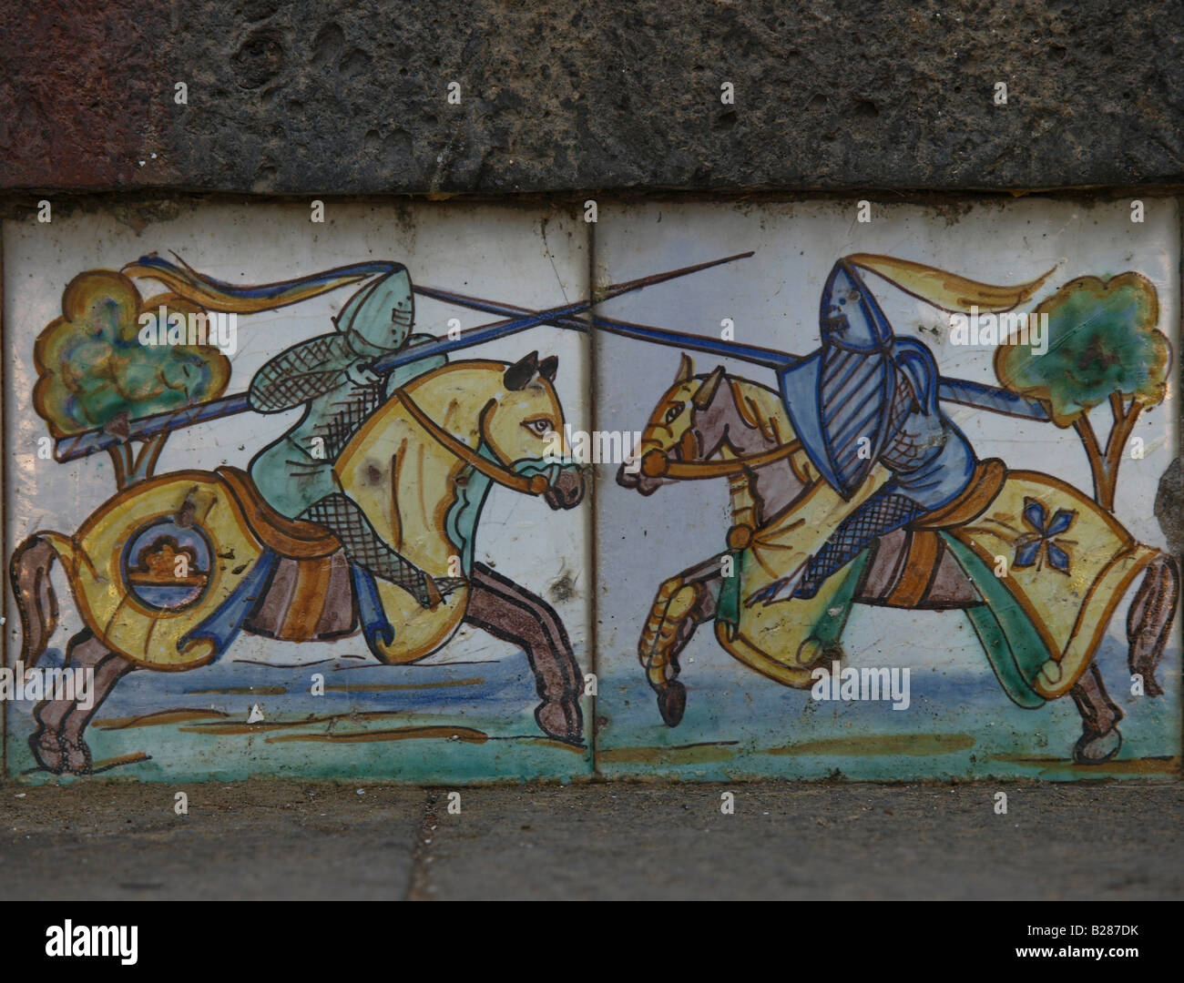 Ceramic tile detail from the 142 steps (jousting knights Stock Photo ...