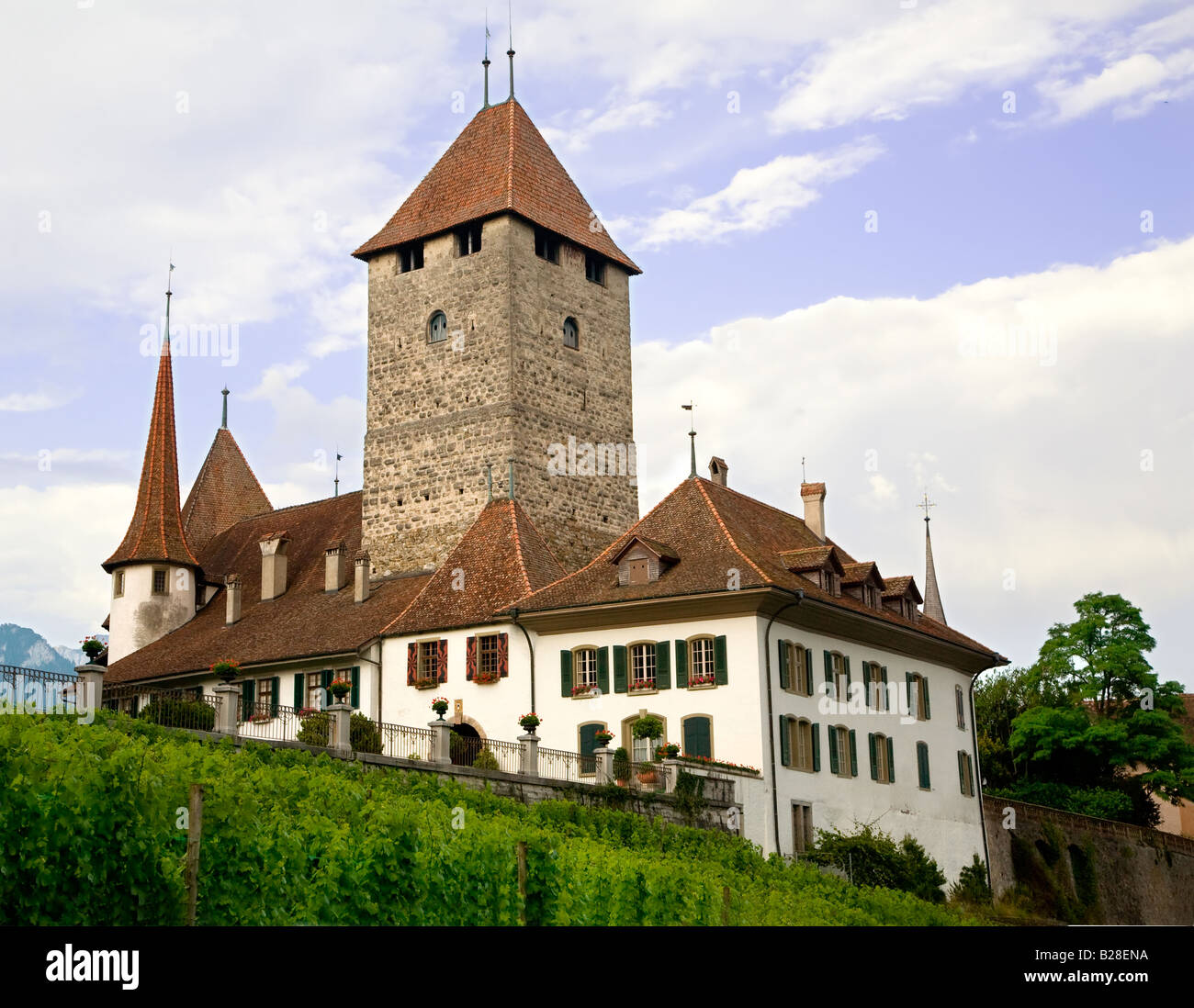 Spiez Castle in Spiez in the canton of Bern, Switzerland Stock Photo ...