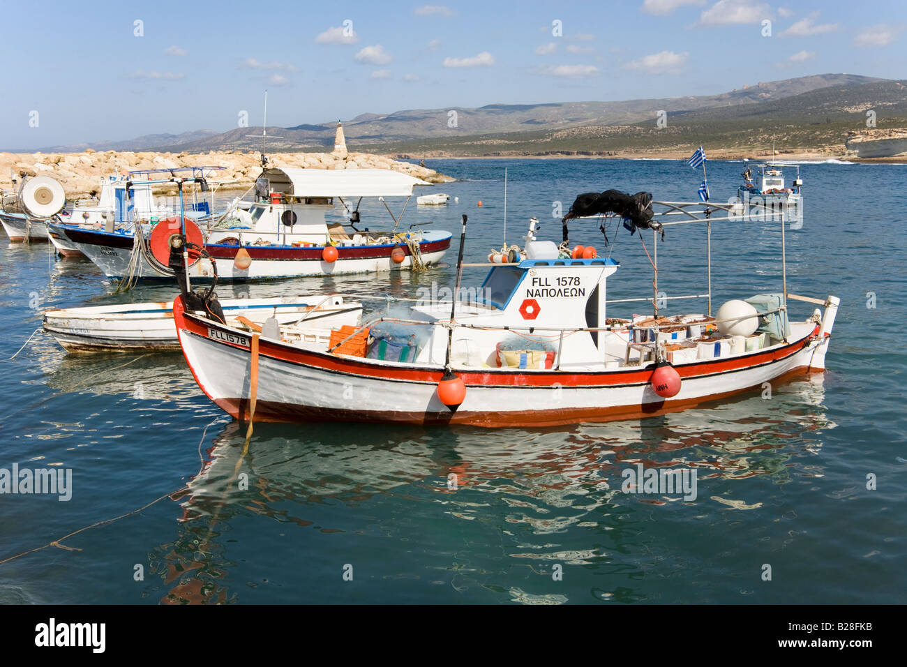 Fishing boats in Agios Georgios harbour on the west coast of Cyprus ...