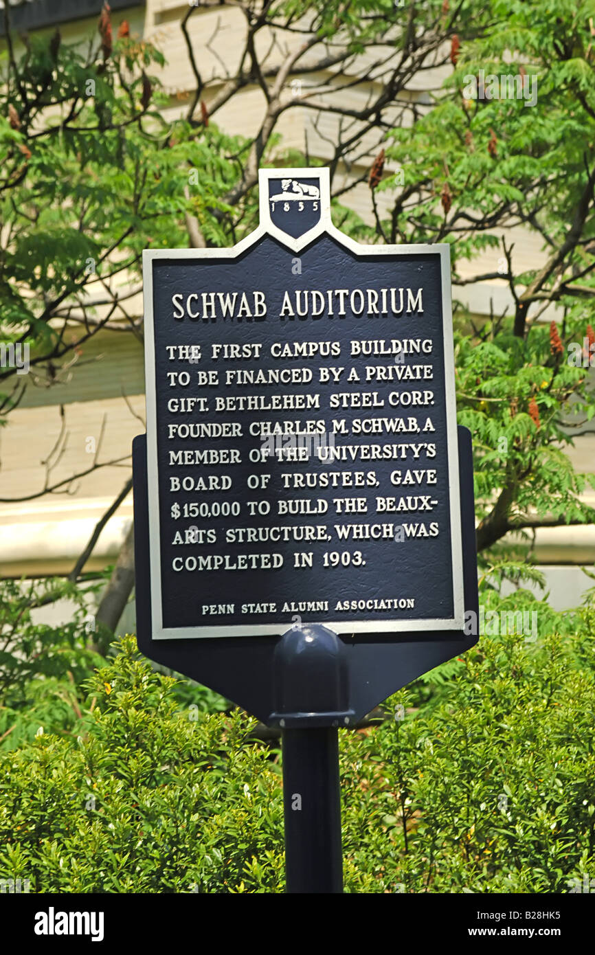 Schwab Auditorium Plaque at Penn State University State College PA ...