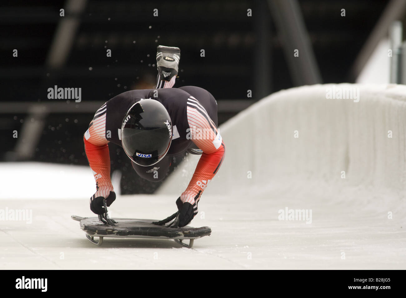 Skeleton racing at the Whistler Sleding Centre British Columbia Canada ...