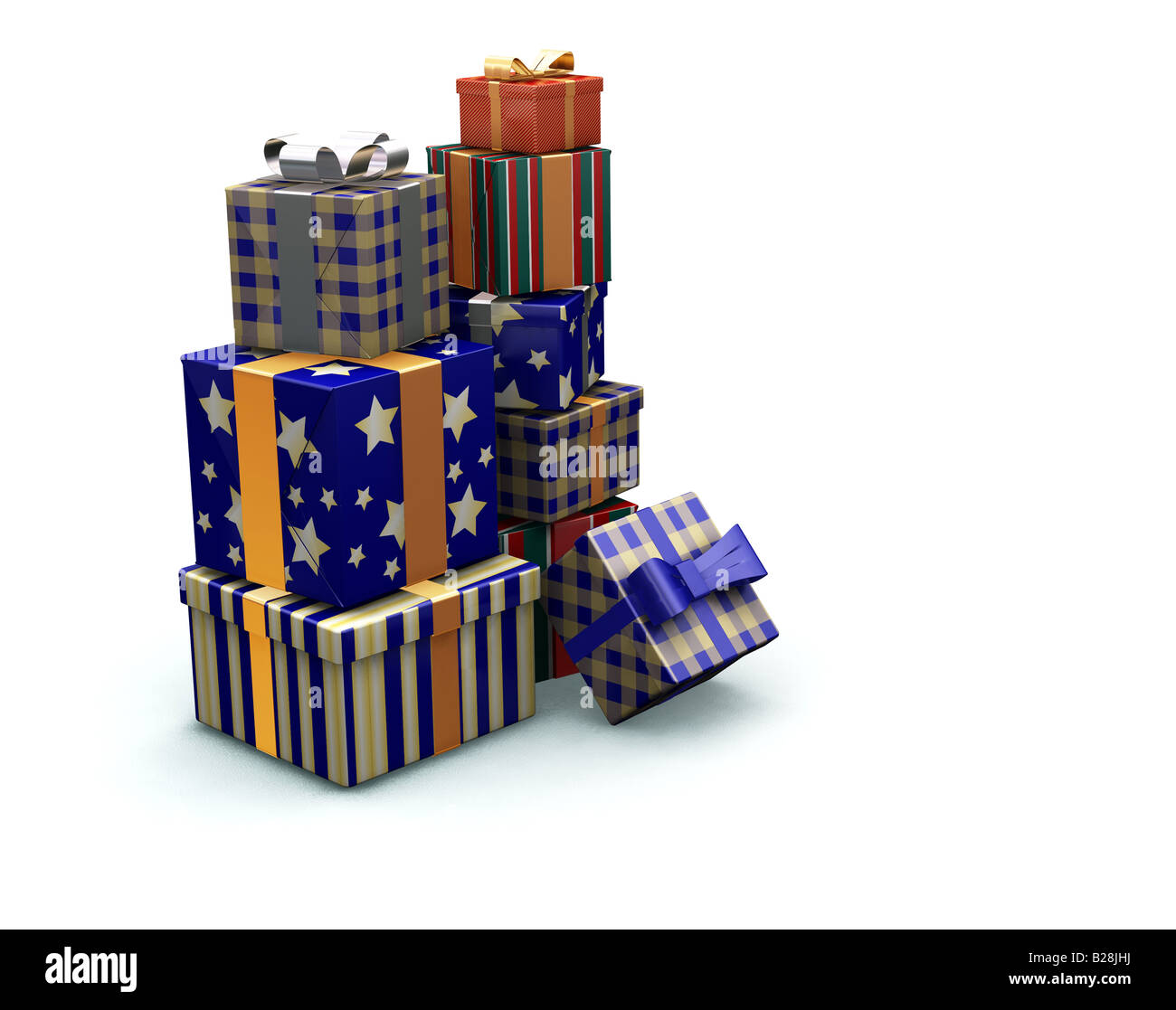 Stack wrapped christmas presents Cut Out Stock Images & Pictures - Alamy