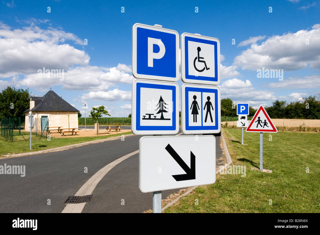 Multiple information signs for motorists, Indre et Loire, France Stock ...