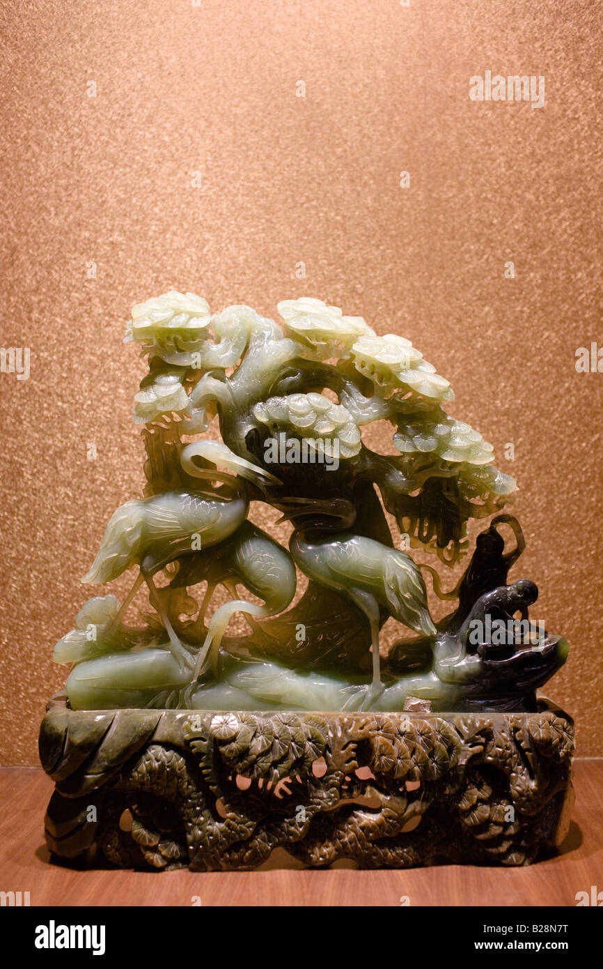 Jade cranes and pine trees scene on display in the Huahui Jade Factory ...