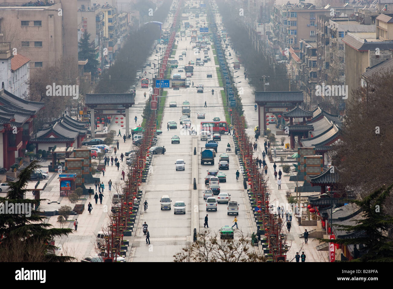View of street in Xian seen from the Dayan Pagoda China Stock Photo - Alamy
