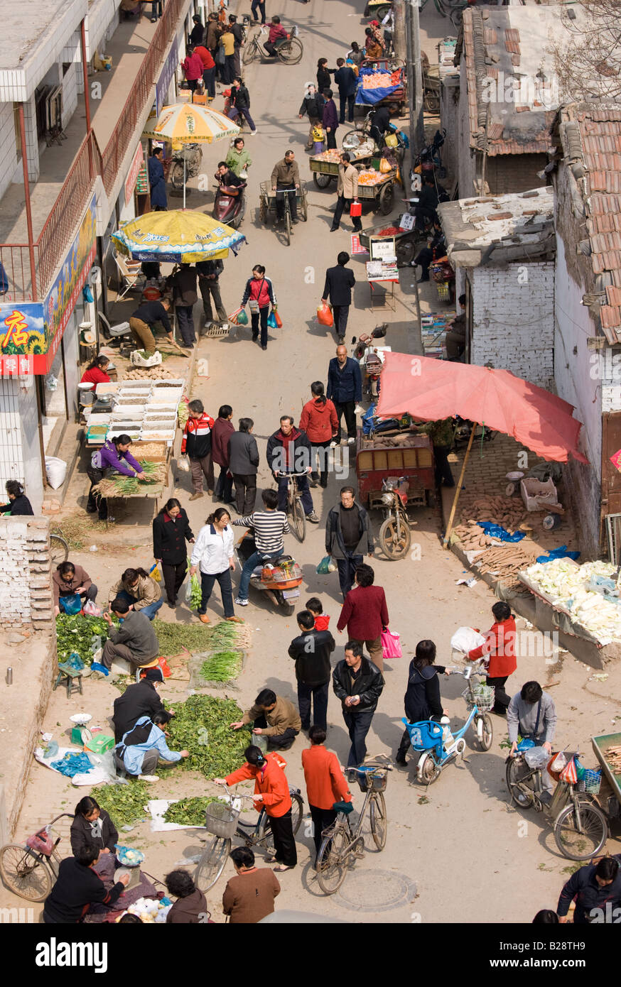 Traditional Chinese street market viewed from the City Wall Xian China ...