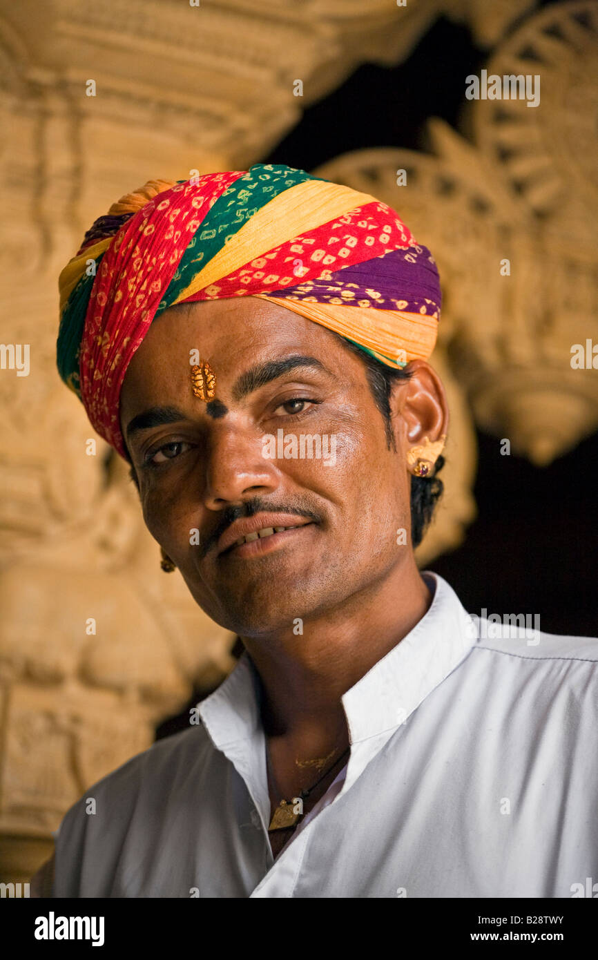 Portrait of a JAIN DEVOTEE inside a JAIN TEMPLE in the JAISALMER FORT ...