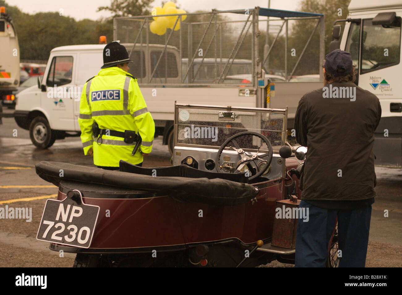 Early Morgan motor-car in the rain at Upton-on-Severn Stock Photo - Alamy