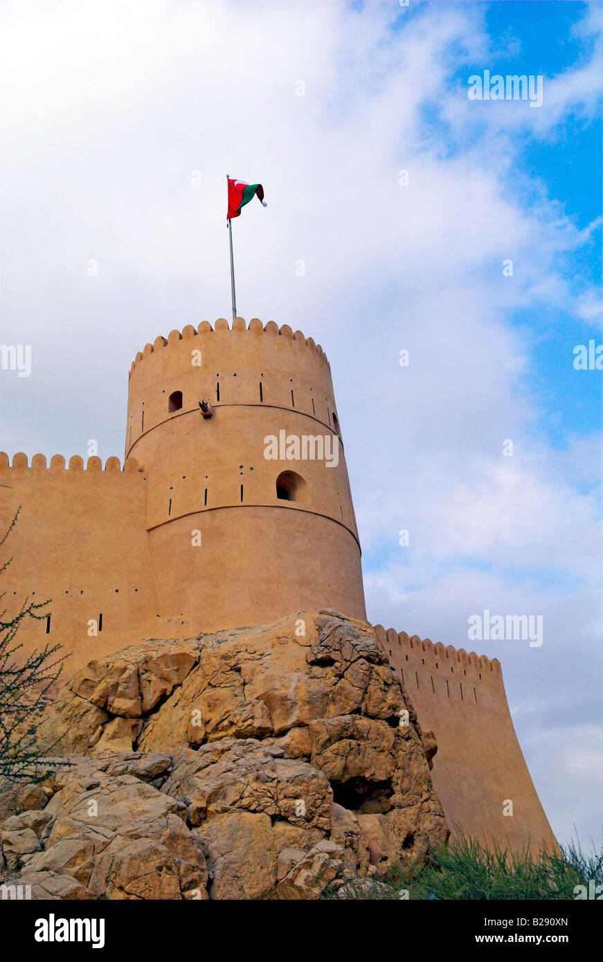 Corner turret of Nakhal Fort Oman Date 12 03 2008 Ref ZB917 111153 0022 ...