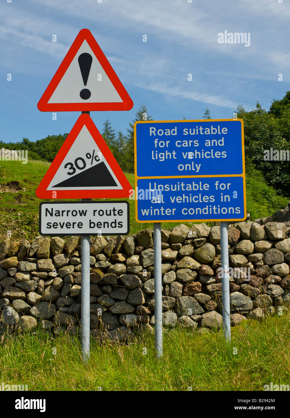 Warning sign for motorists at the start of the Hardknott and Wrynose ...