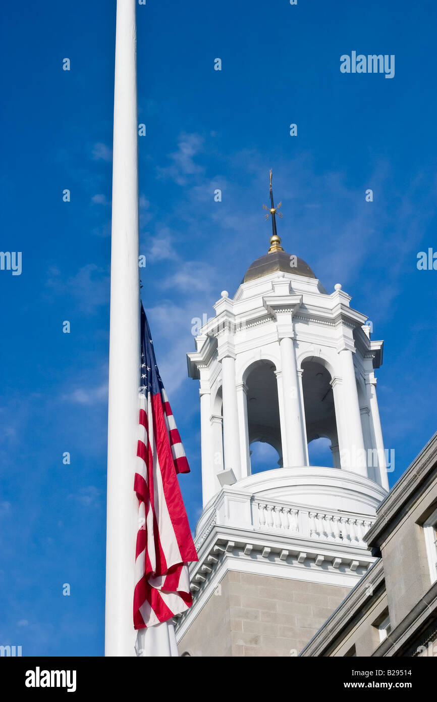 The American Flag Flying Half Mast Outside Of Newport Town Hall In