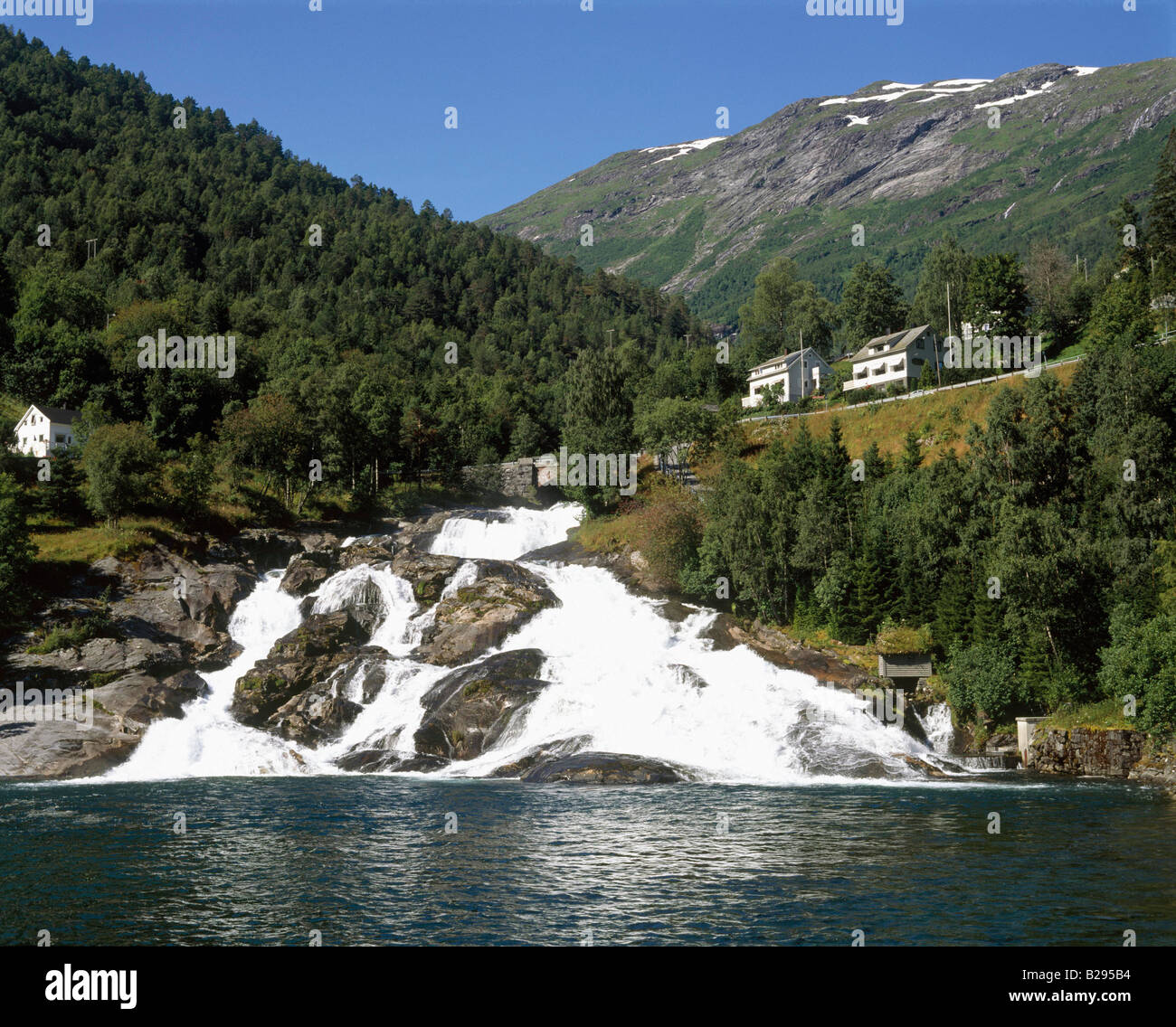 NORWAY Hellesylt Waterfall from Hellesylt Bridge Stock Photo - Alamy