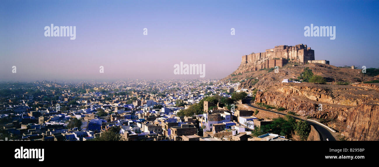 INDIA RAJASTHAN Jodhpur The Blue City with the Fort overlooking the ...