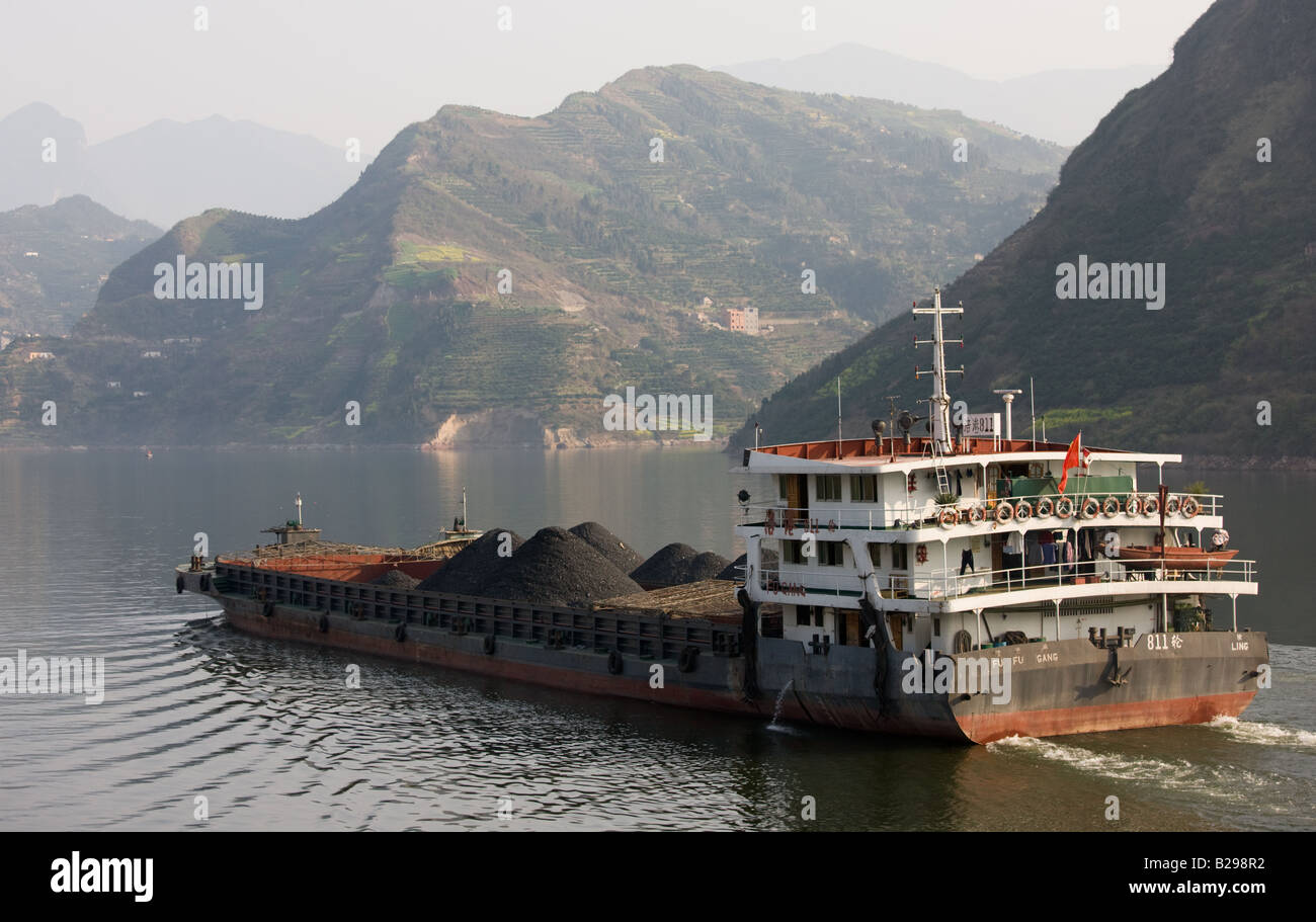 Transportation of coal by boat in Three Gorges area Yangtze River China ...