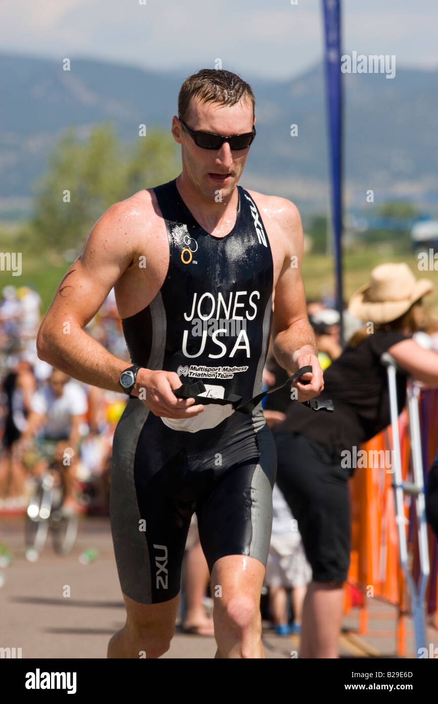 Jordan Jones starting the running segment at the Boulder Peak Triathlon ...