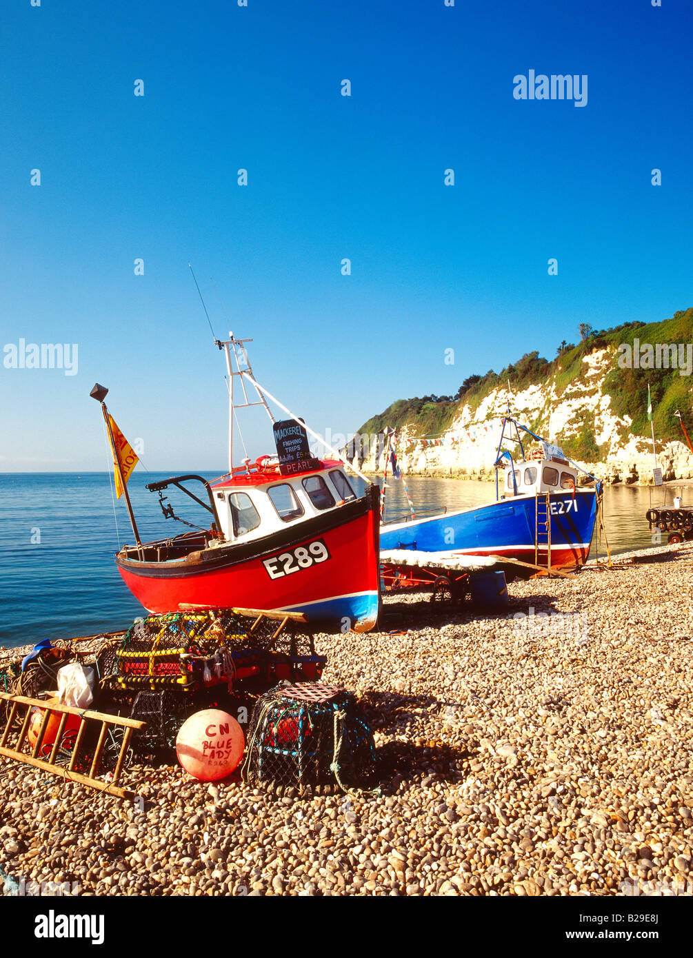 Fishing Boats Beer Devon UK Stock Photo - Alamy