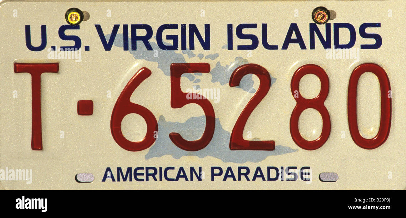 Car number plate Charlotte Amalie St Thomas US Virgin Islands Caribbean ...