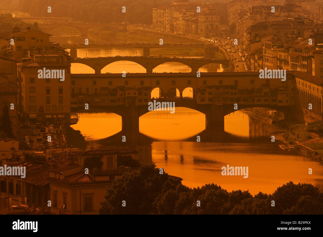 Sunset over Ponte Vecchio Florence Italy Stock Photo - Alamy