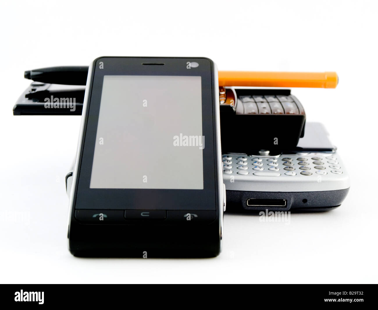 Stack Pile of Several Modern Mobile Phones PDA Cell Handheld Units with ...