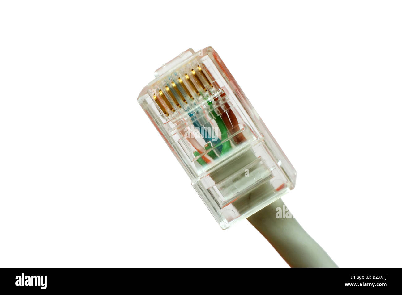 An isolated RJ 45 network connector at the end of a UTP cable Stock ...