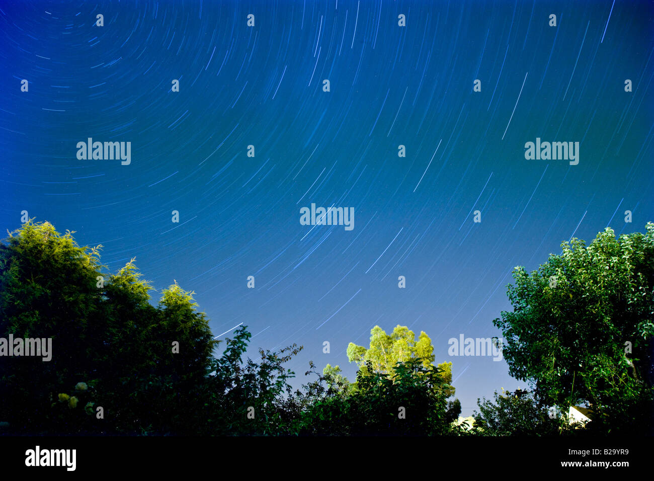 Star trails long exposure of night sky England Stock Photo - Alamy
