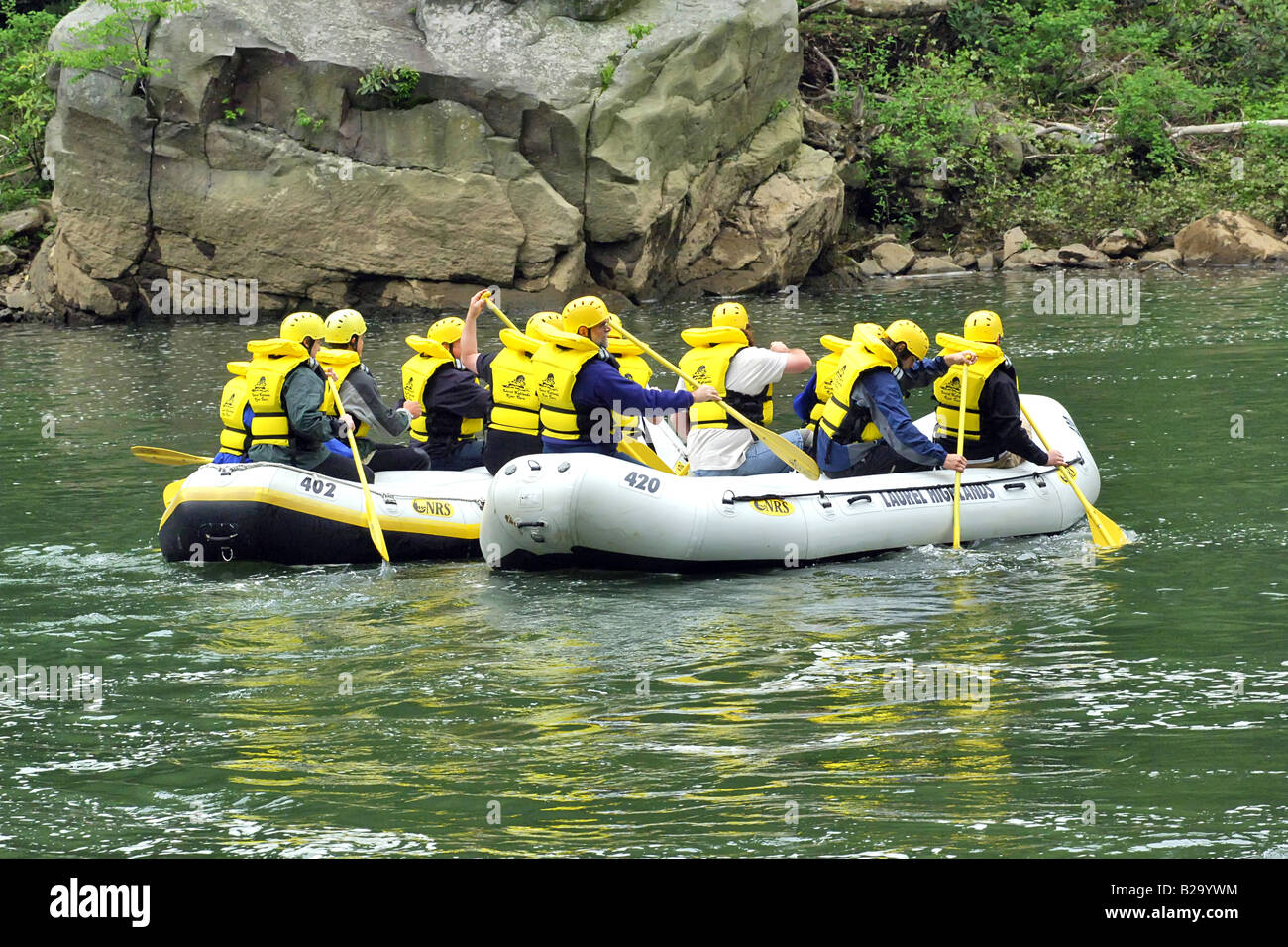 White water rubber rafting in Ohiopyle State park in Pennsylvania Stock ...