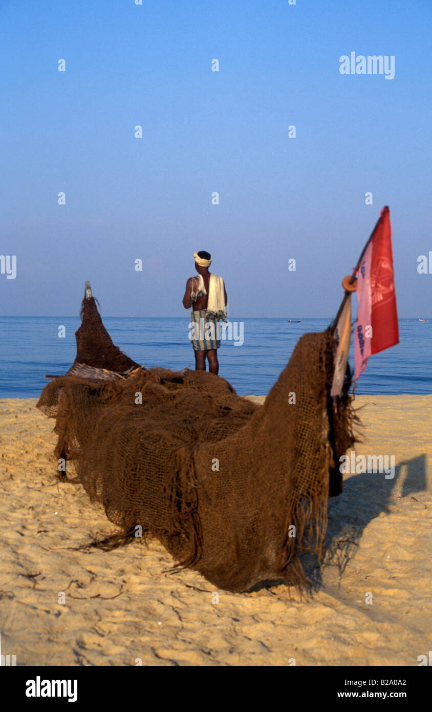South India Kerala Kochin Fishing Village Fishermen Boats and Nets ...
