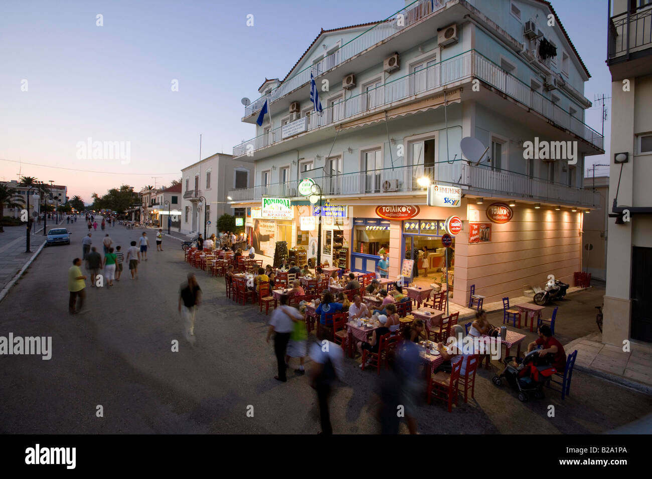 Greece kefalonia Argostoli capital twilight leading to town main square ...