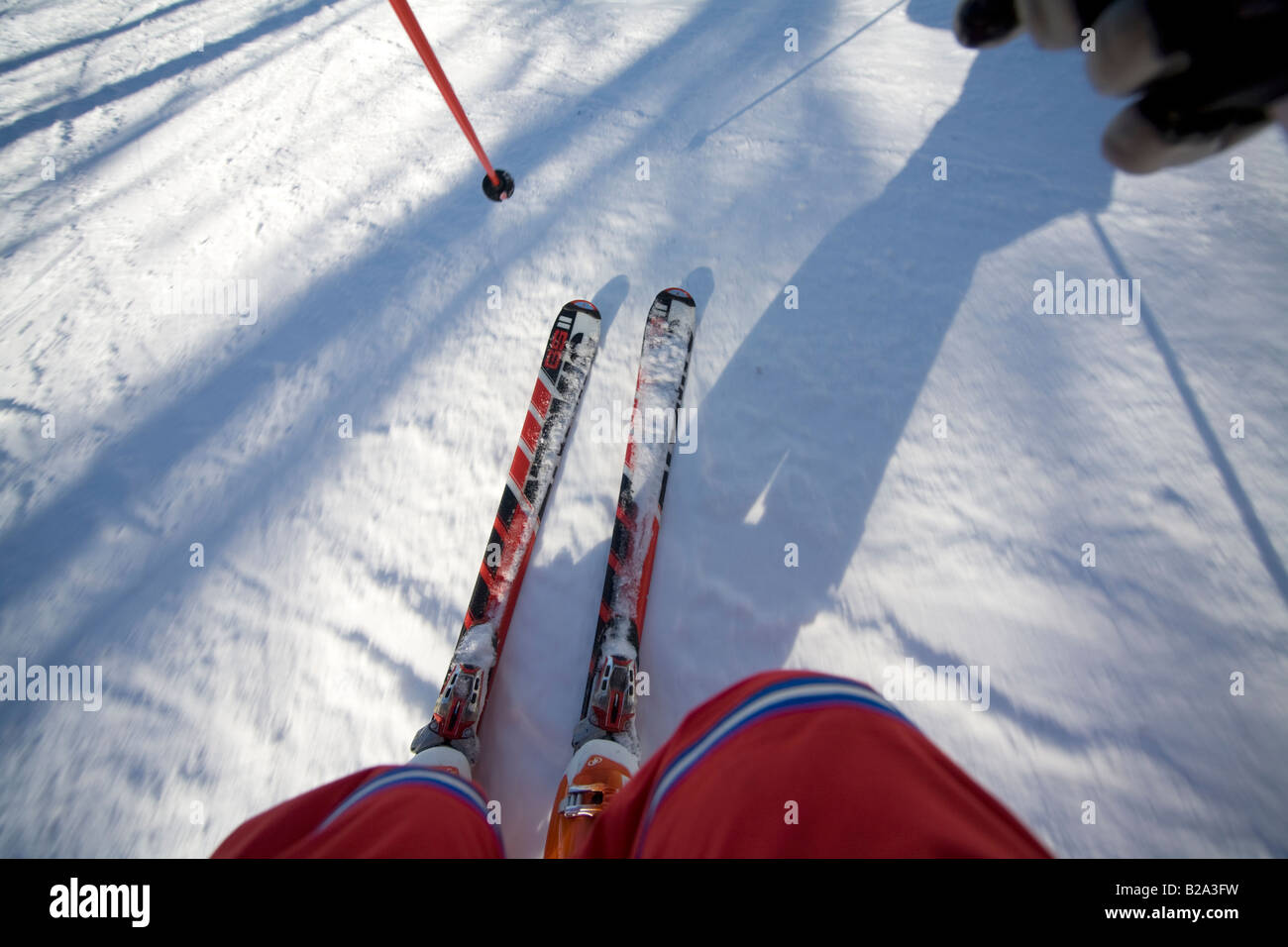 Skiing down a mountain first person perpective Stock Photo - Alamy