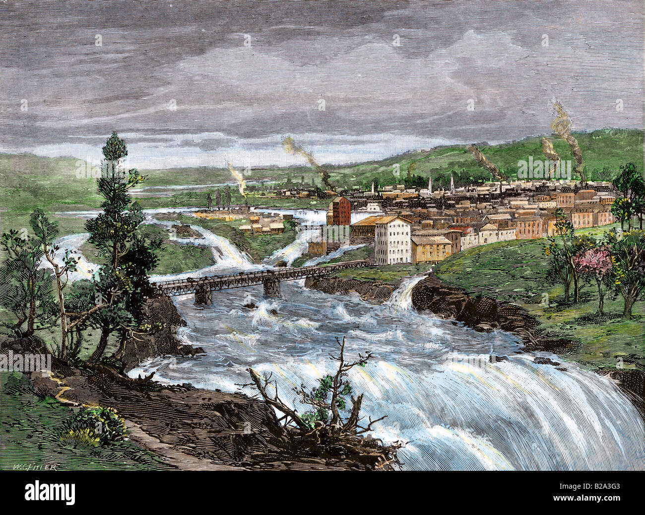 Spokane Falls before the great fire Washington Territory 1880s. Hand ...