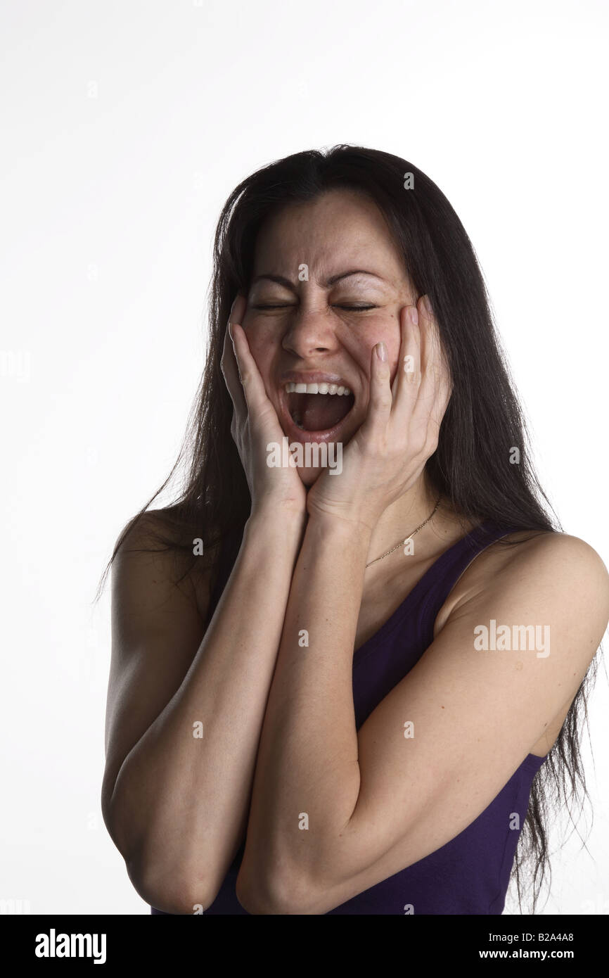 female portrait--screaming expression Stock Photo - Alamy
