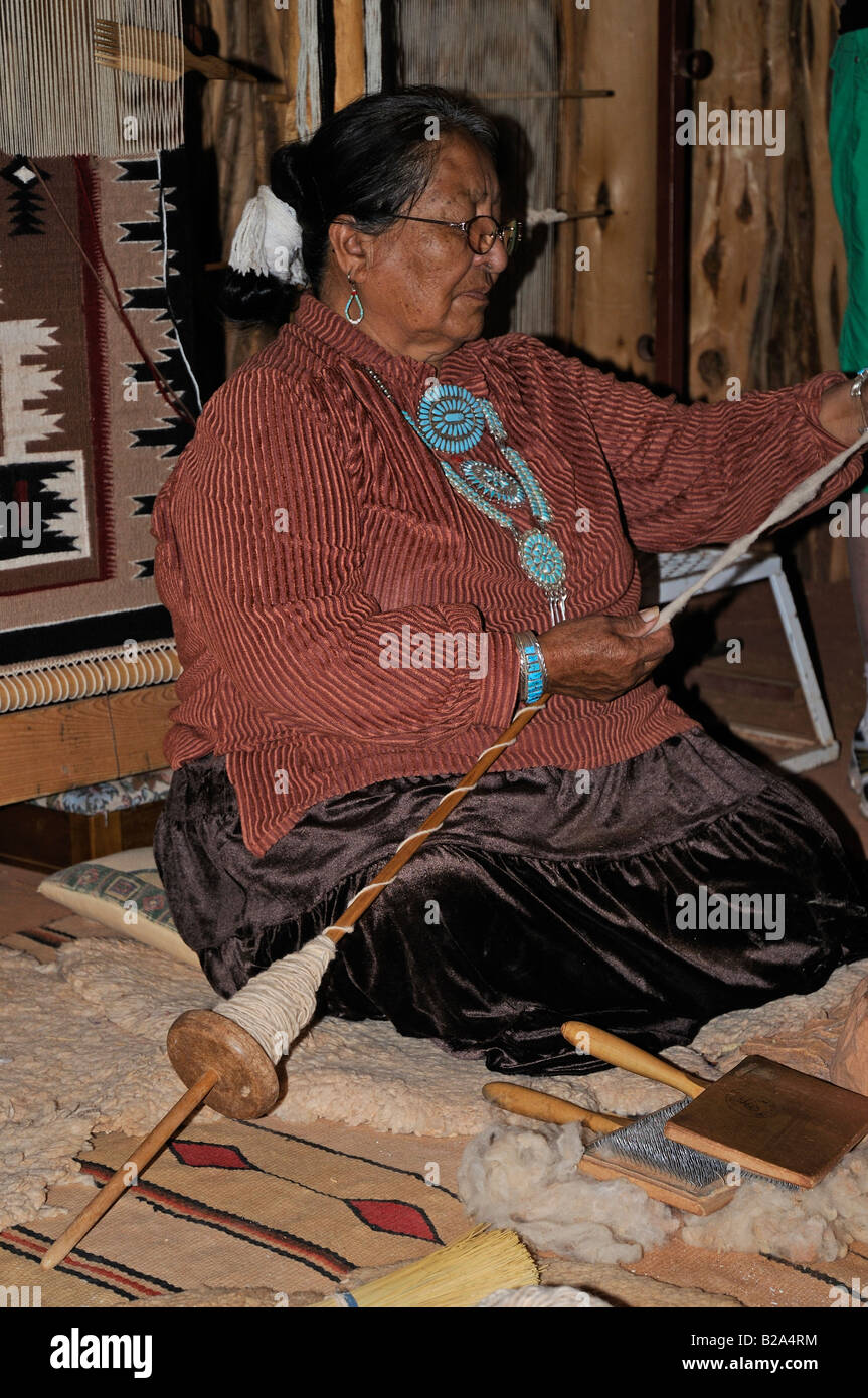Spinning and weaving techniques in Navajo Hogan in Monument Valley ...