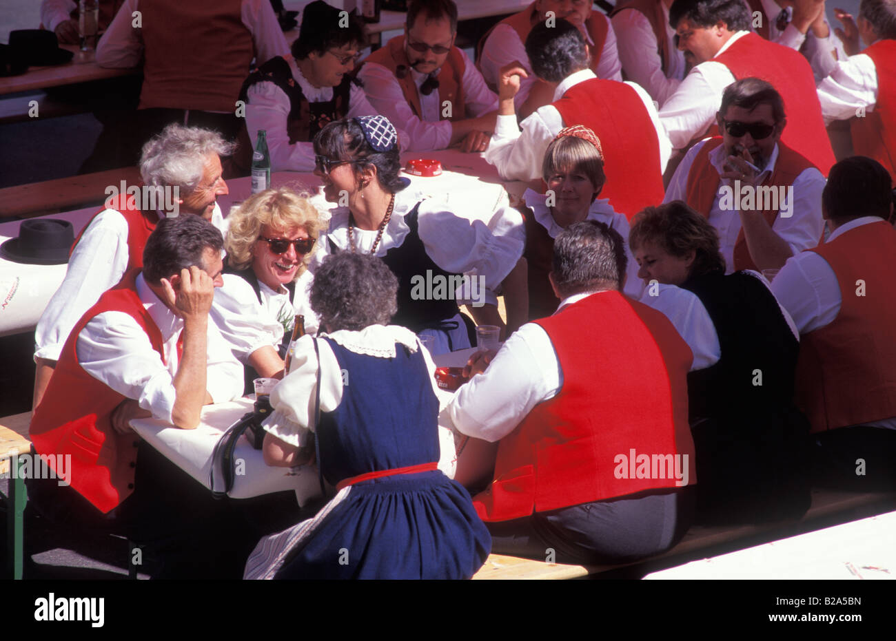 Locals wearing traditional costume at the Buendner yodel day in Arosa ...