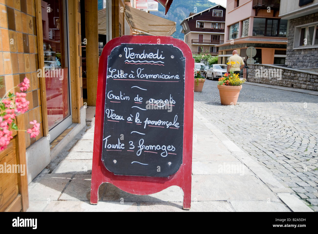 shop menu signboard bourg st maurice savoie french alps Stock Photo - Alamy