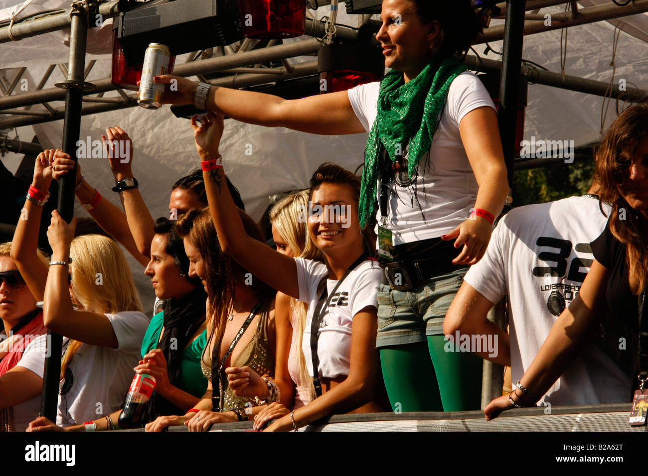 party people on a float at the Love Parade 2008 in Dortmund Germany ...