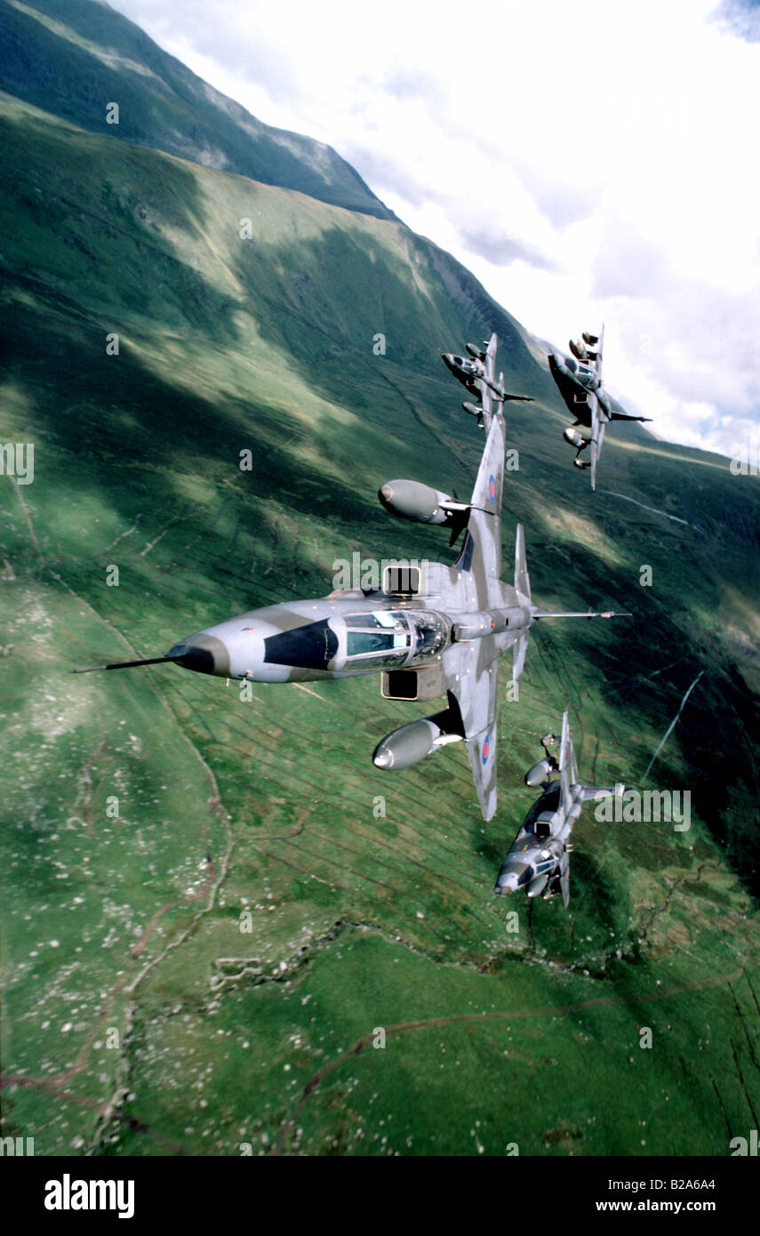 Four RAF Jaguar jet aircraft low level over Wales Stock Photo - Alamy