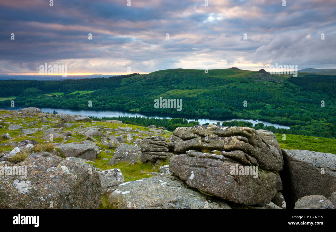 Burrator Reservoir from Sheeps Tor Dartmoor National Park Devon England ...