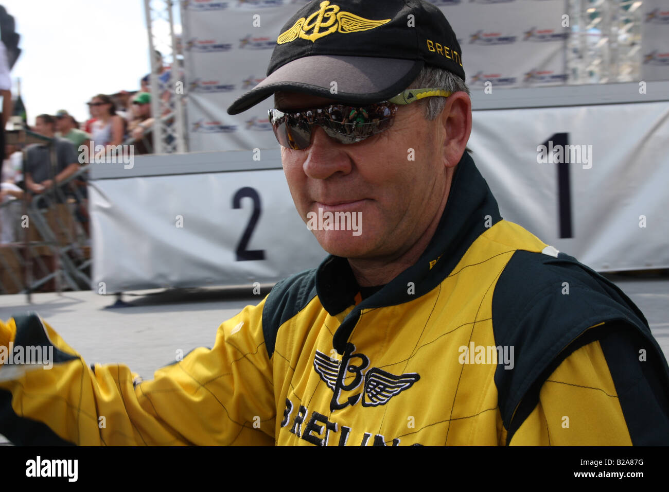 Pilot Nigel Lamb at the awards ceremony for the 2008 Red Bull Air Race ...