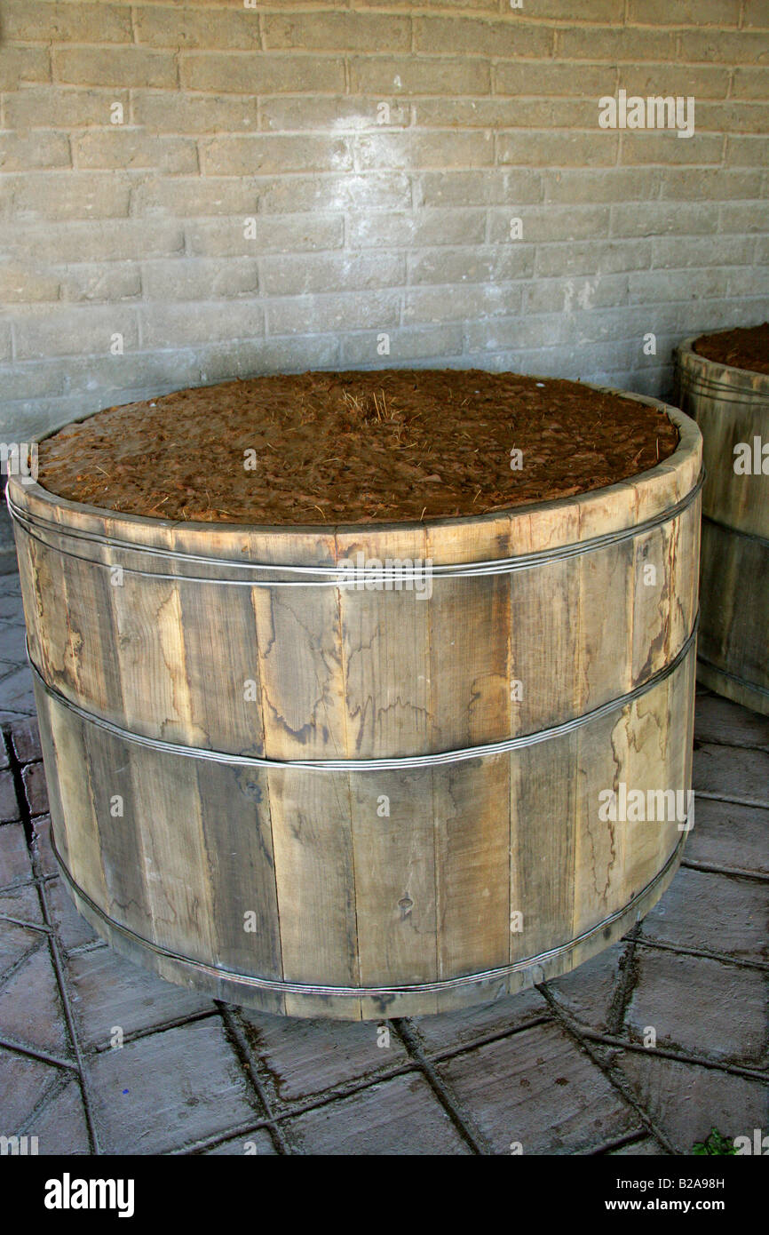 Mezcal Factory Nr Oaxaca, Mexico. Fermenting Barrels of Cooked and ...