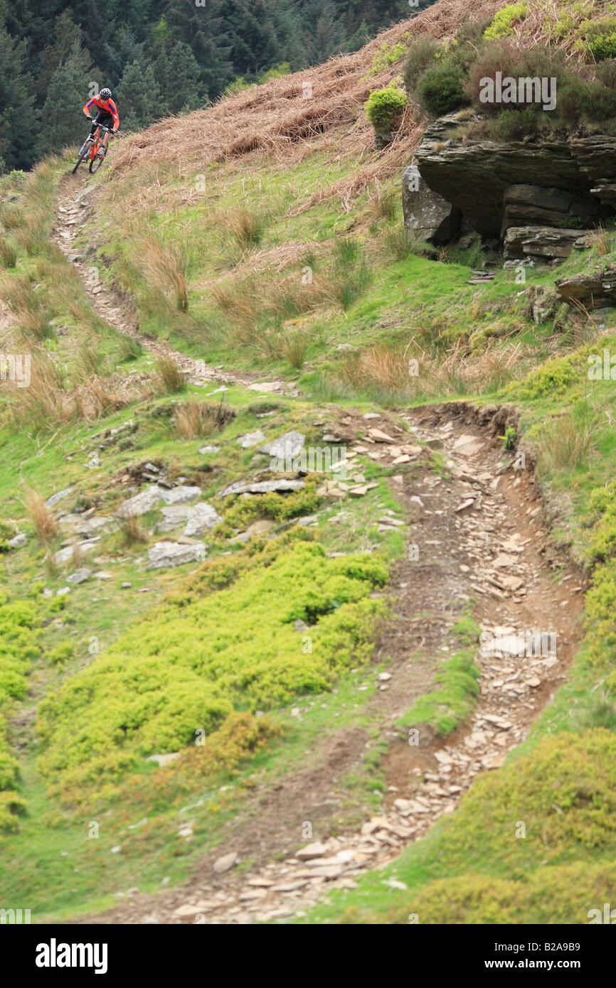 Mountain Bike rider about to decend winding rocky path Stock Photo - Alamy