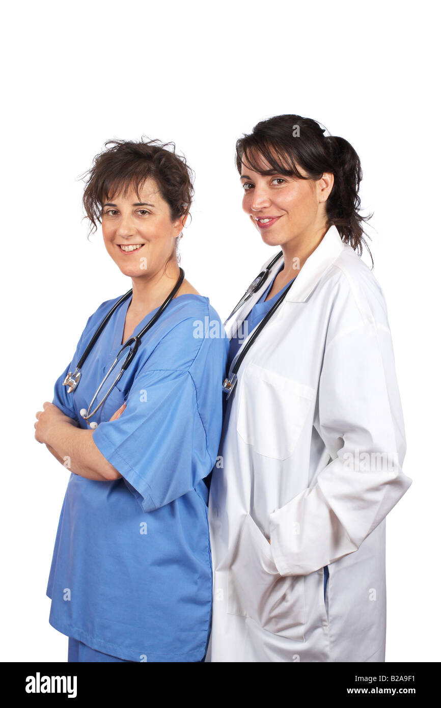 Two female doctors isolated on white background Stock Photo - Alamy