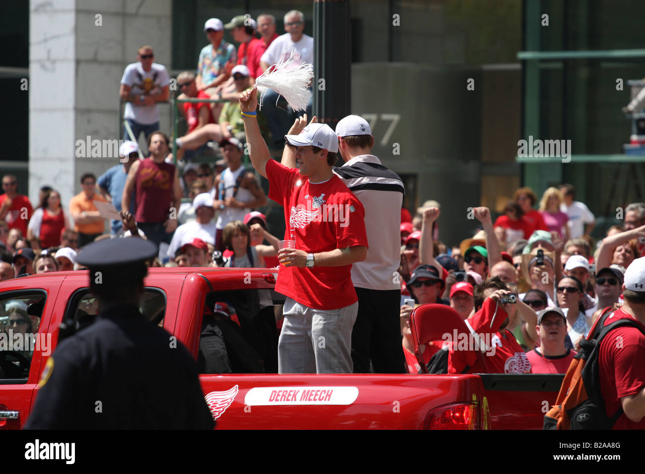Derek Meech waves to fans during the 2008 Stanley Cup Victory Parade ...